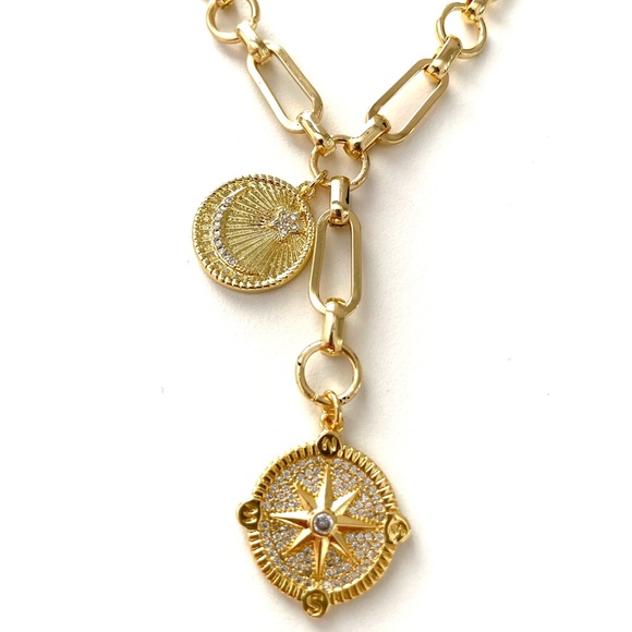 Jewelry | Multi Charm Necklace Chunky Mixed Paperclip Chain Moon Star ...